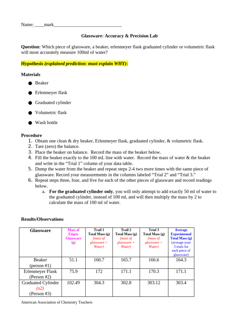 Copy of Accuracy & Precision with Equipment Lab | PDF