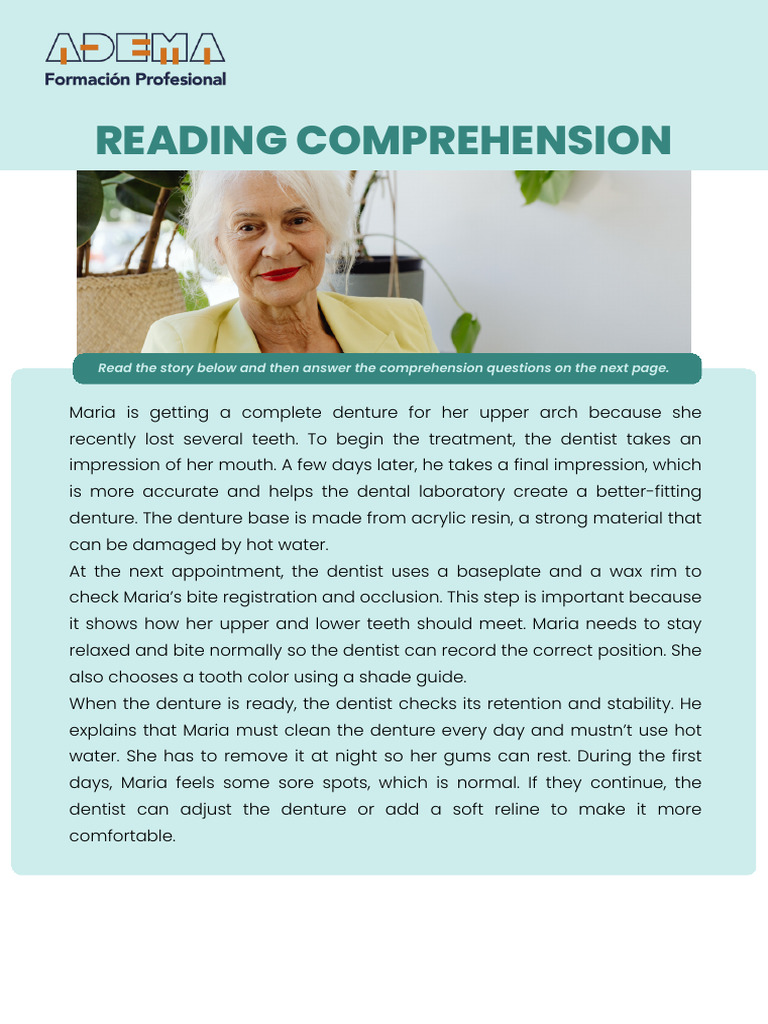 Reading Comprehension Unit 3 Pt (1) | PDF | Dentures | Tooth