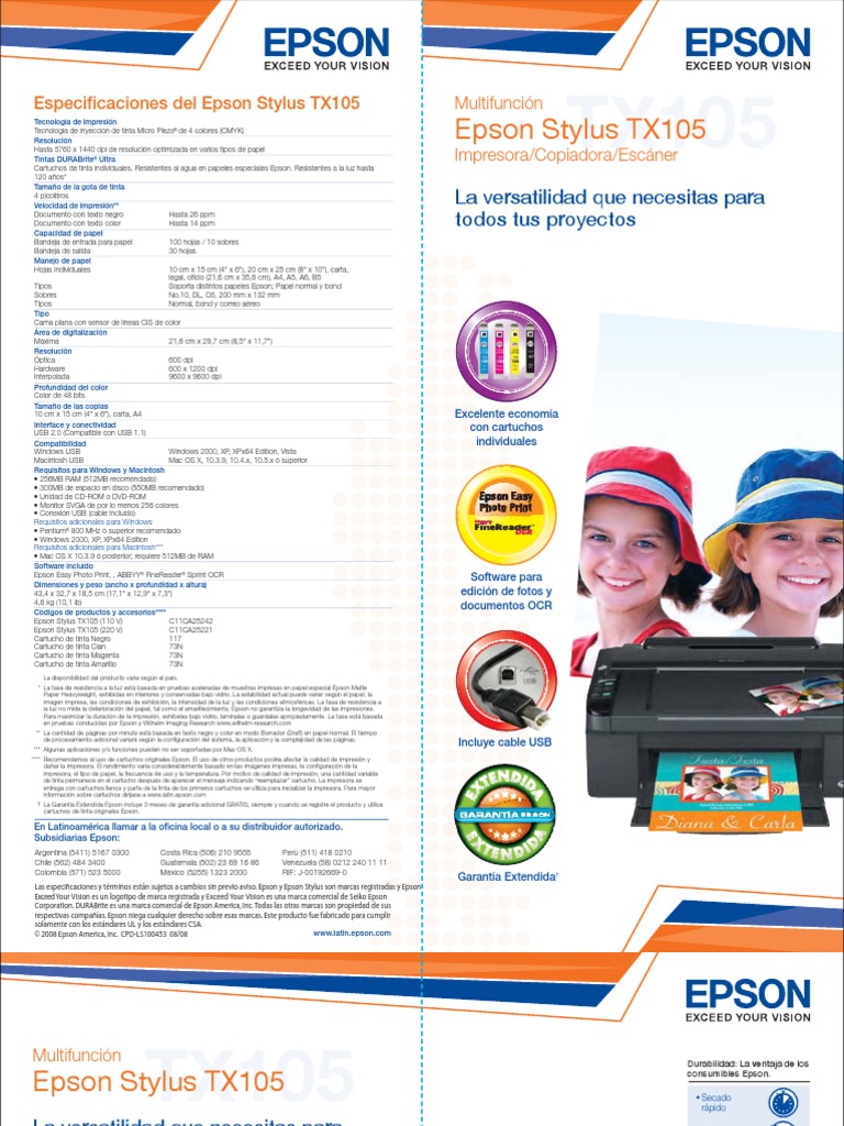 Caracteristicas EPSON TX-105 | PDF | Impresora (Computación) | Diseño ...