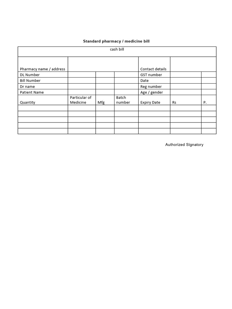Standard Pharmacy Bill Template | PDF