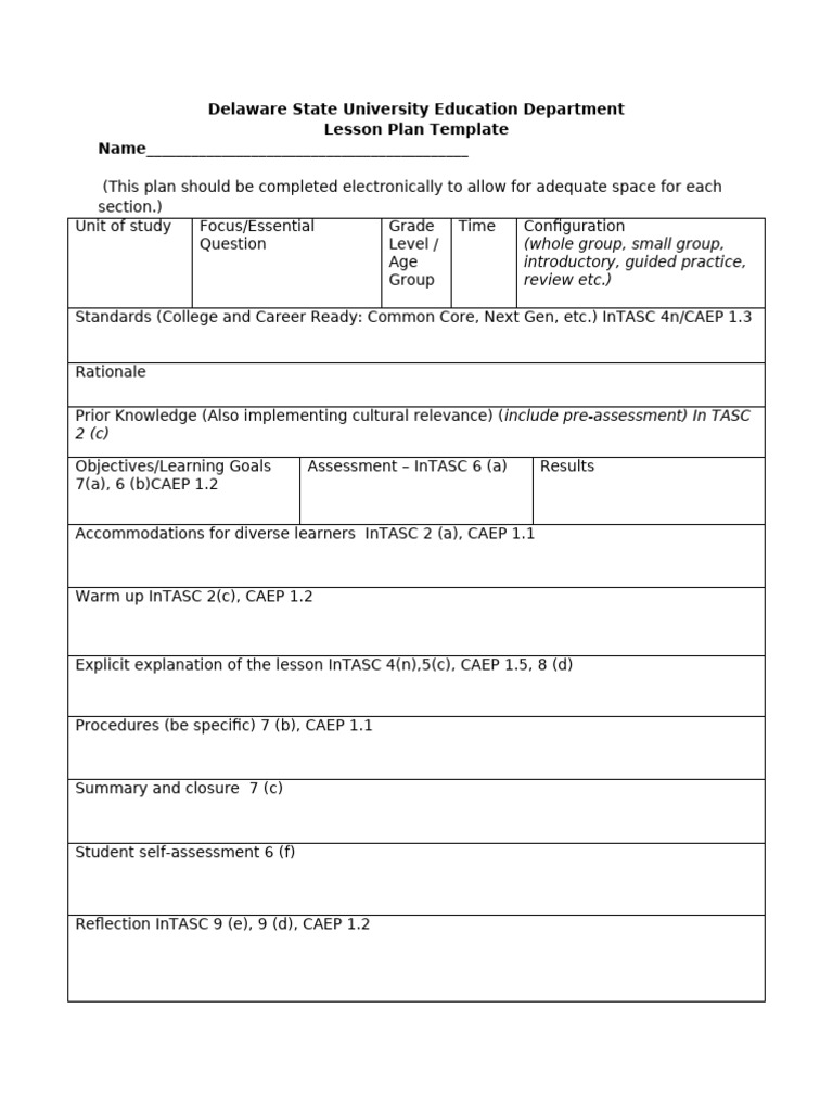 Lesson Plan Template(1) | PDF | Educational Assessment | Learning