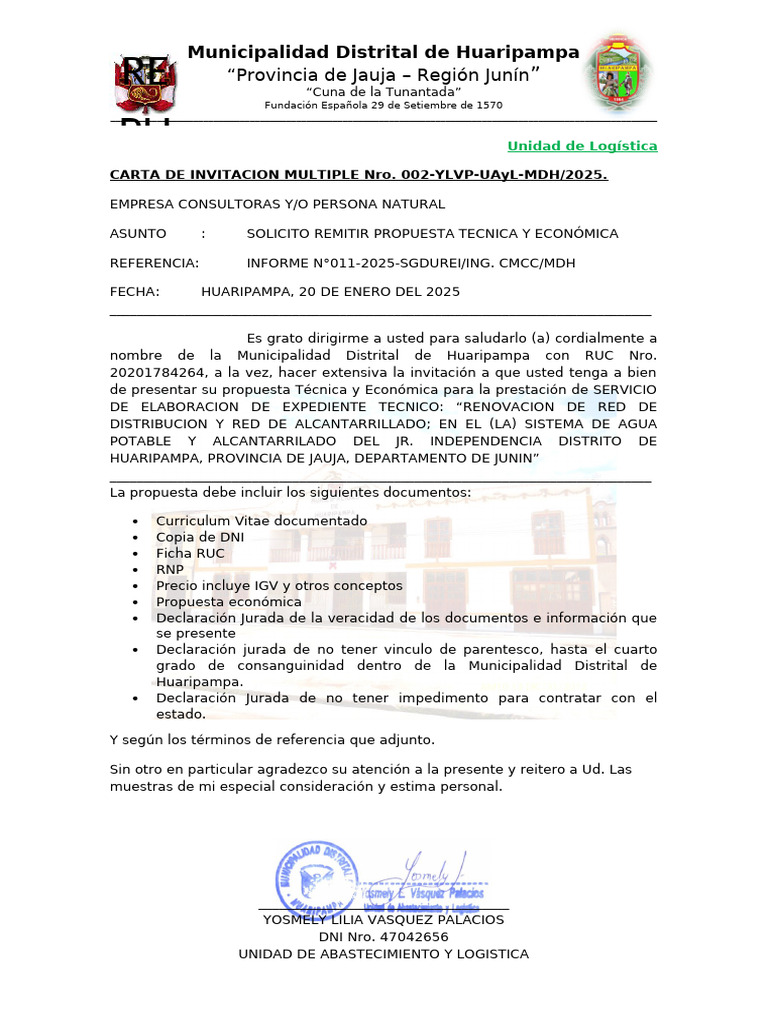 Carta #002 - Renovacion de La Red de Distribucion y Red de ...