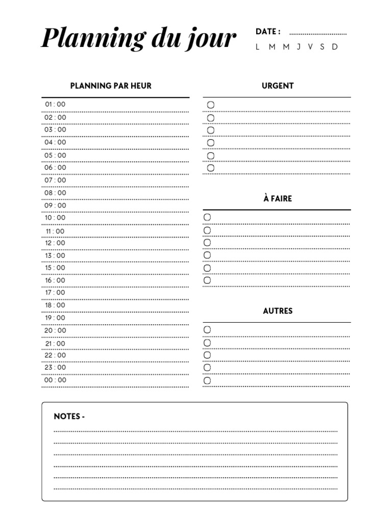 Noir Blanc Minimalist Planificateur Journalier Organisation_20260112 ...