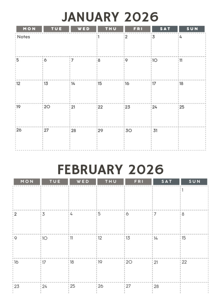 Grey White Simple Modern 2026 Monthly Calendar_20260112_125346_0000 | PDF