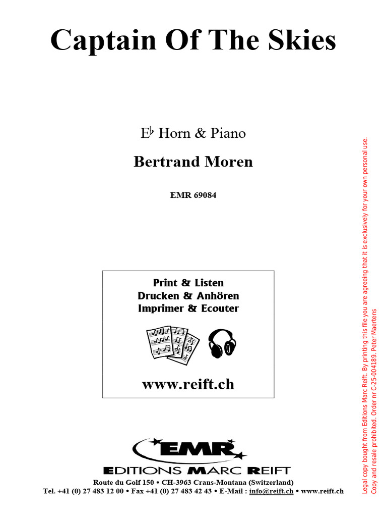 MOREN Bertrand - Captain of the Skies Eb Horn & Piano | PDF | Symbols ...