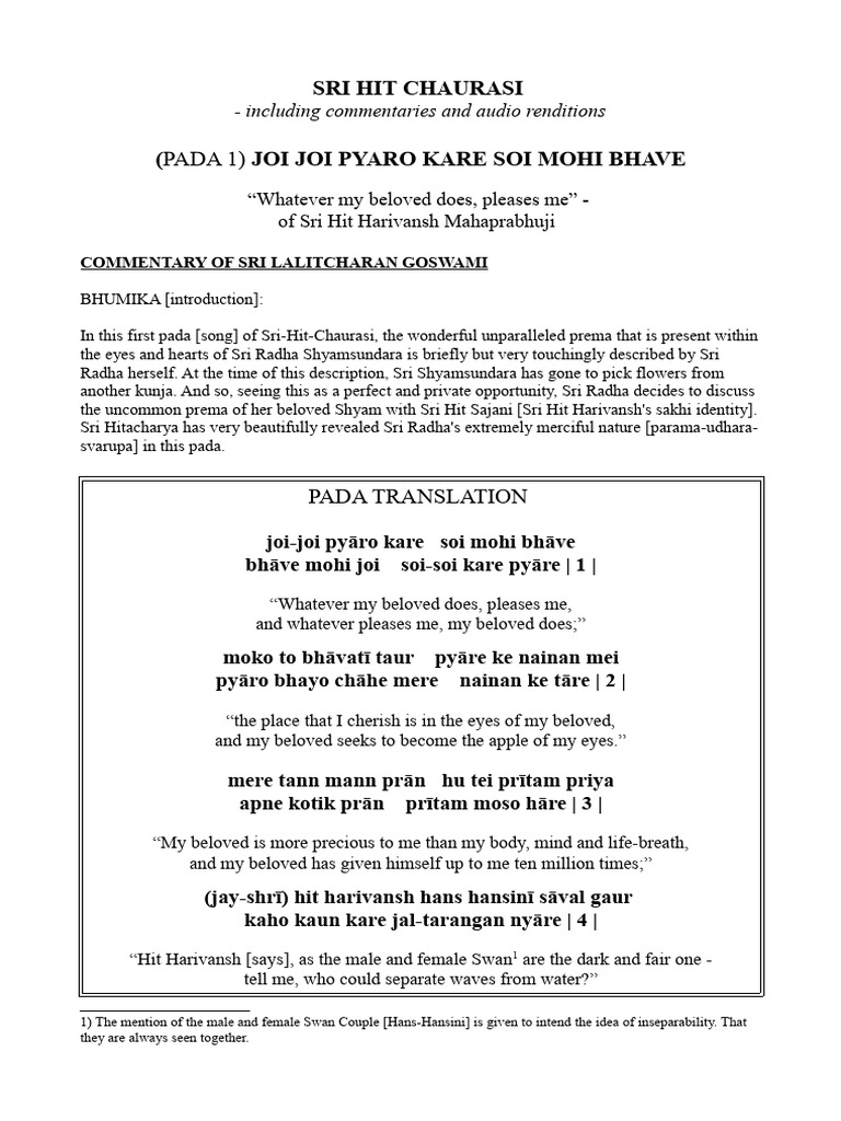 Hit Harivansh - Hit Chaurasi (English) | PDF | Love