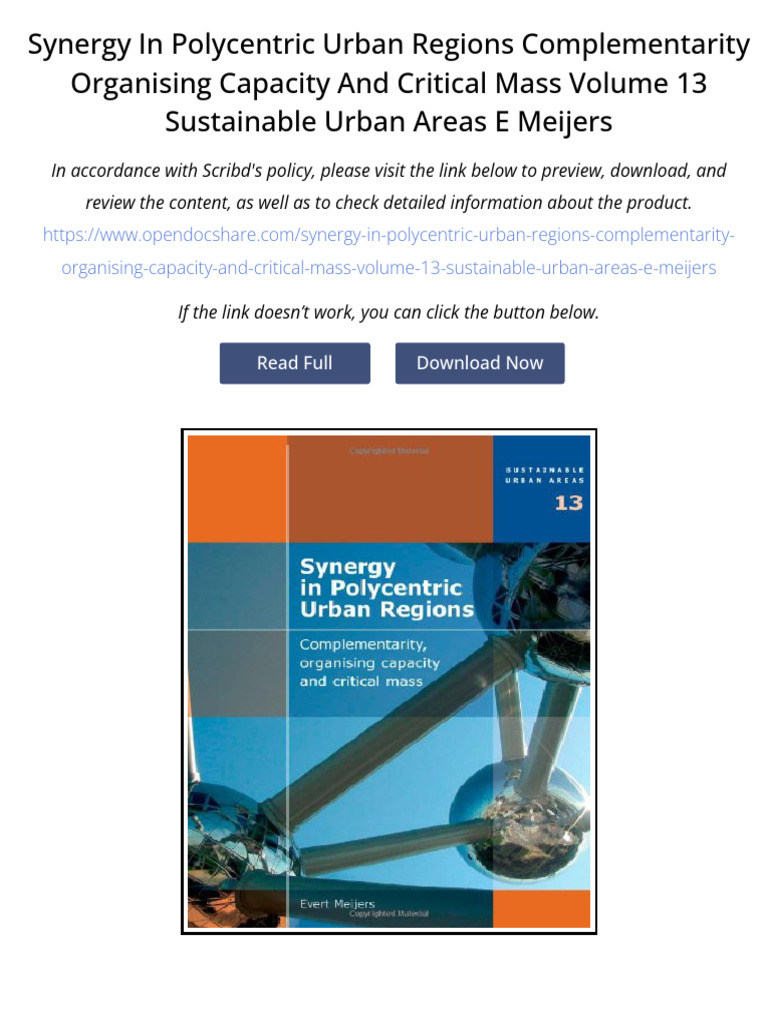 Synergy In Polycentric Urban Regions Complementarity Organising ...