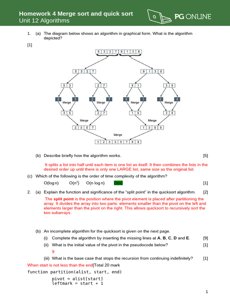 Algorithms Homework 4 Merge Sort and Quicksor | PDF | Applied ...