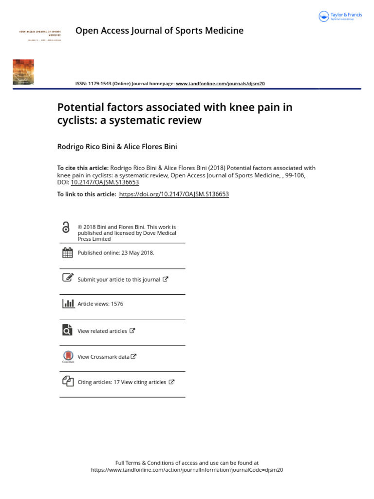 Potential factors associated with knee pain in cyclists a systematic ...