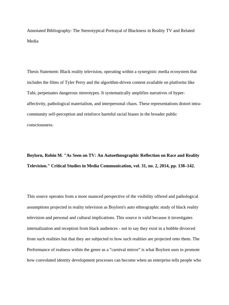 Annotated Bibliography the Stereotypical Portrayal of Blackness in ...