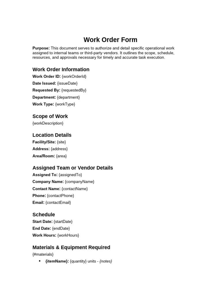 Work Order Authorization Form | PDF