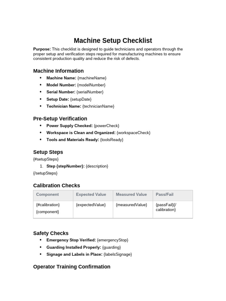 Machine Setup Checklist | PDF