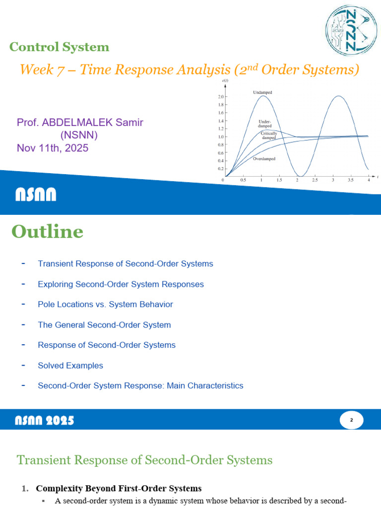 Week 7 – Time Response Analysis -2nd Order System Final | PDF | Damping | Mechanics