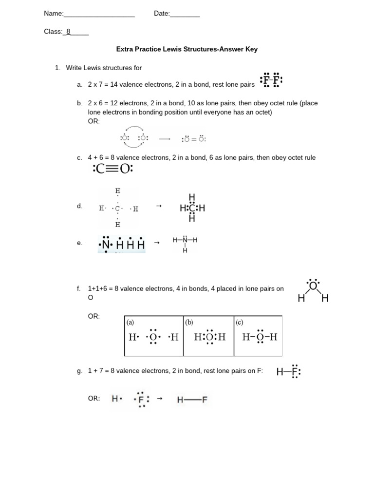 Lewis Structures Practice Answer Key | PDF | Chemical Bond | Applied ...