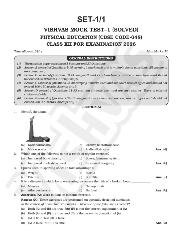 CBSE Class XII Physical Education Mock Test | PDF | Friction | Force