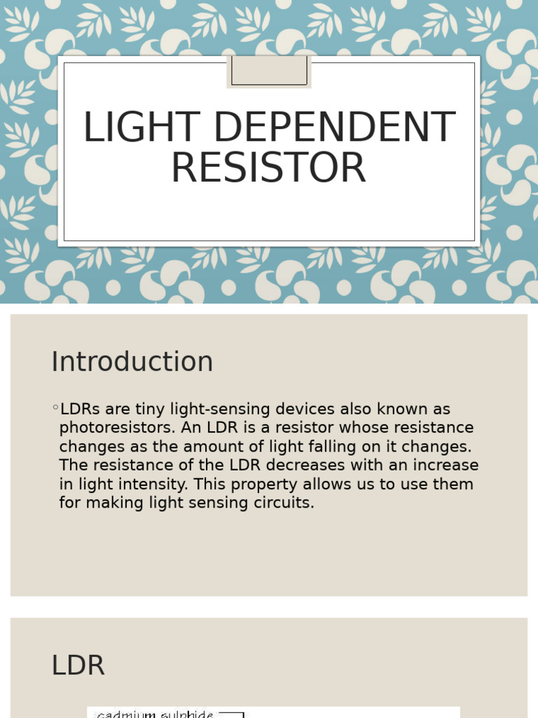 Light Dependent Resistor Overview | PDF