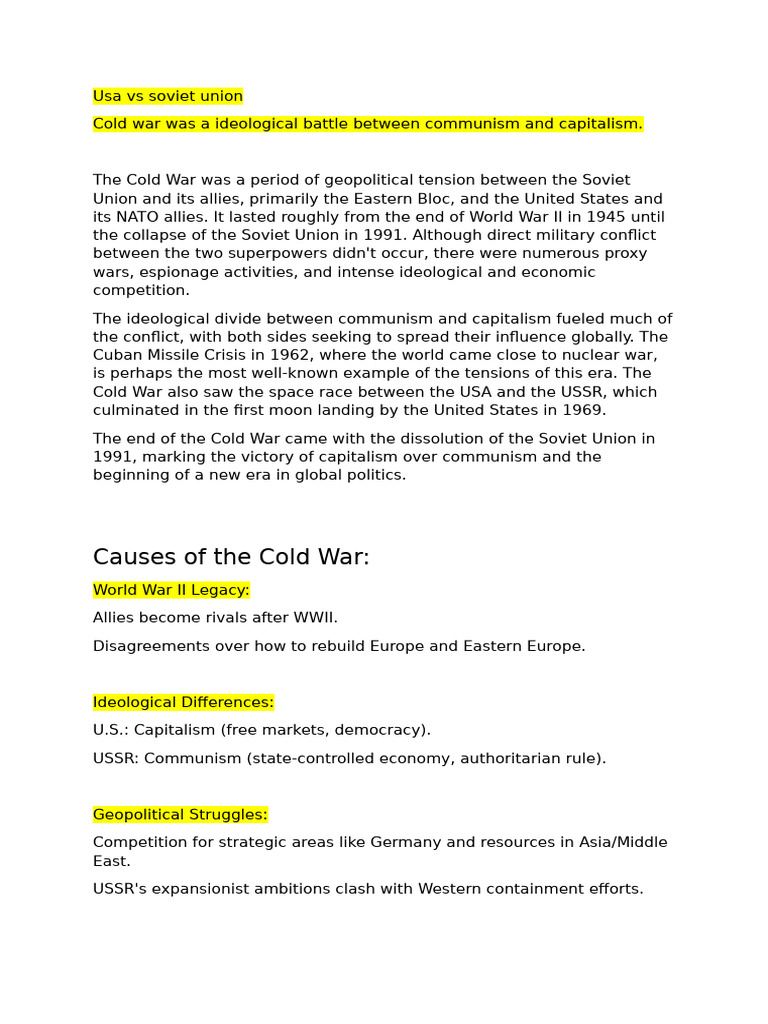 Cold War: USA vs Soviet Union Overview | PDF