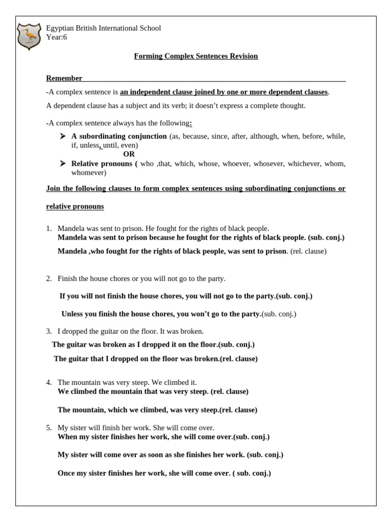 Forming Complex Sentences Revision (2) | PDF | Syntax | Grammar