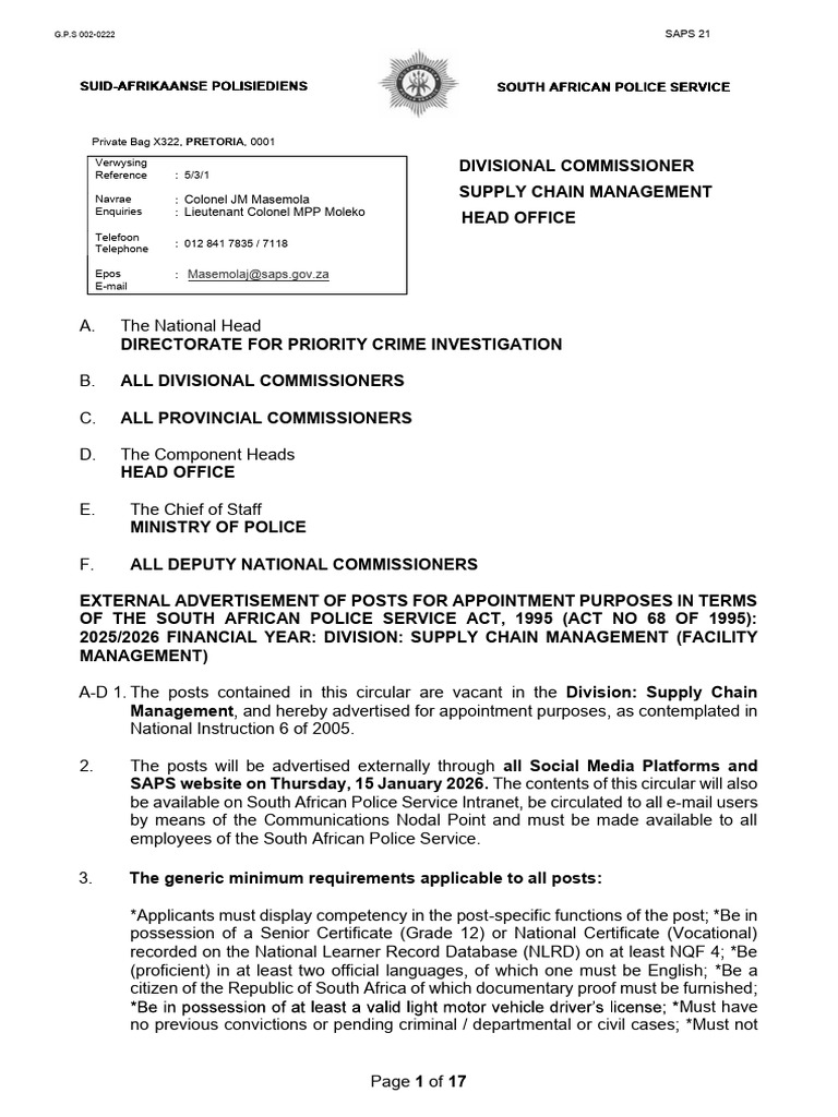 Internal Circular - External Advertisement of Posts - Division - Supply Chain Management 14 ...