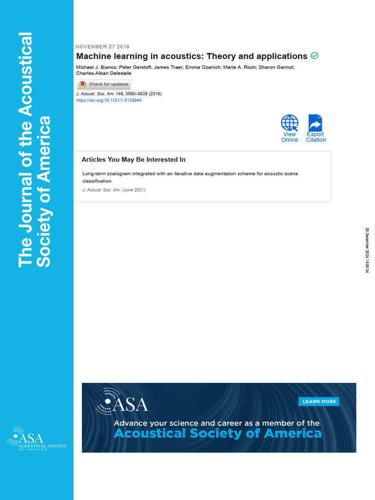 Bianco Et Al. - 2019 - Machine Learning in Acoustics Theory and Applications | PDF | Machine ...