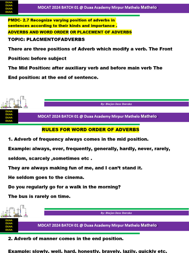 Adverb Placement Rules for English Grammar | PDF | Adverb | Verb