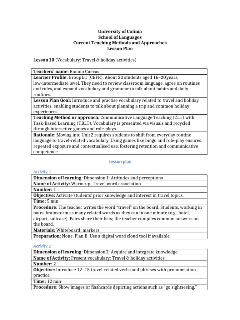lesson_plan_lesson10_en | PDF | Lesson Plan | Vocabulary