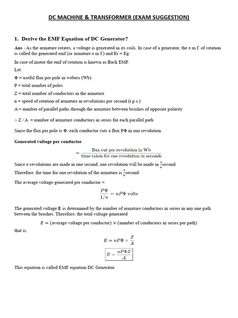 DC Generator EMF Equation & Components | PDF | Transformer ...