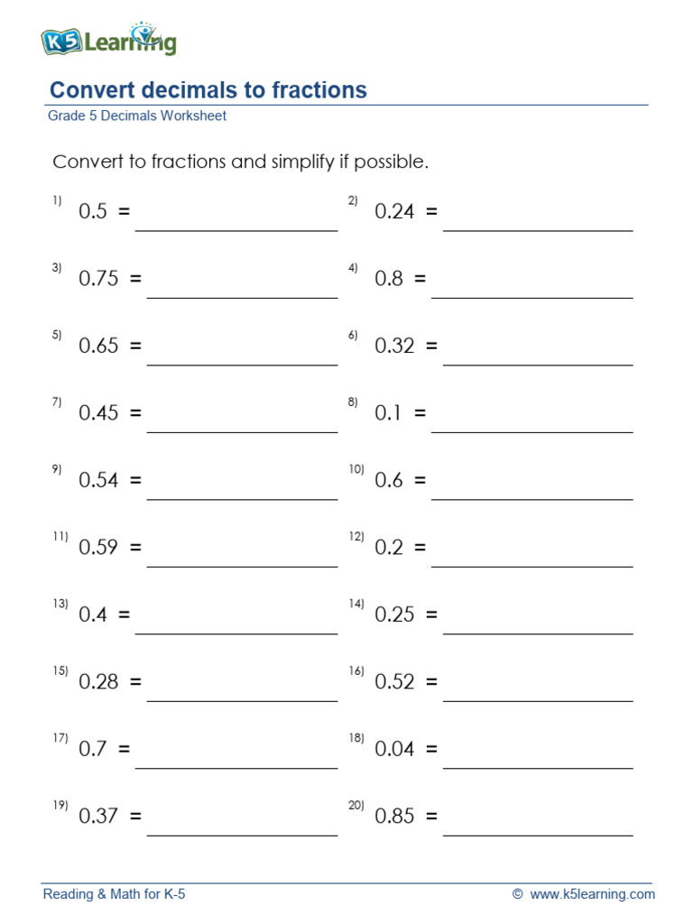 Grade 5 Decimals To Fractions B | PDF | Mathematical Notation ...