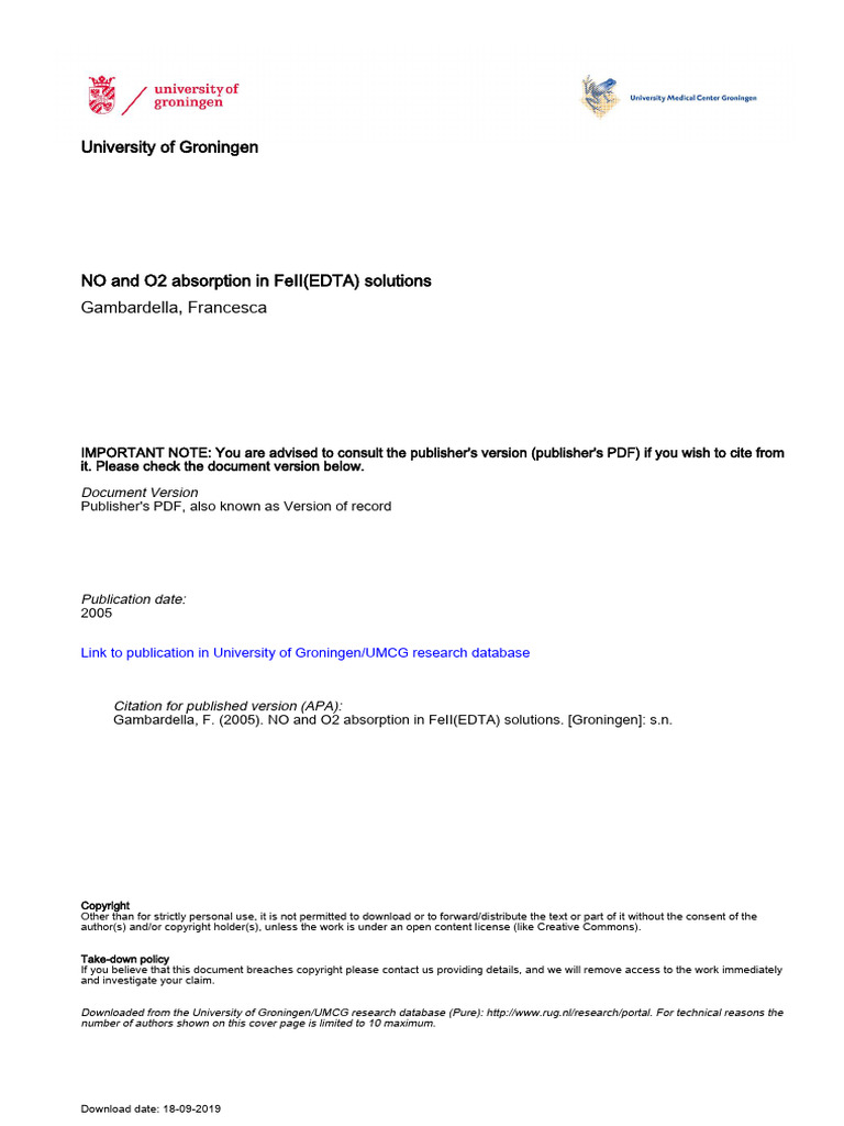 NO and O2 Absorption in FeII(EDTA) Solutions | PDF ...
