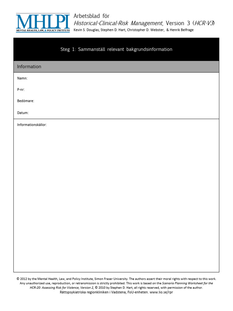HCR-V3 - Arbetsblad | PDF