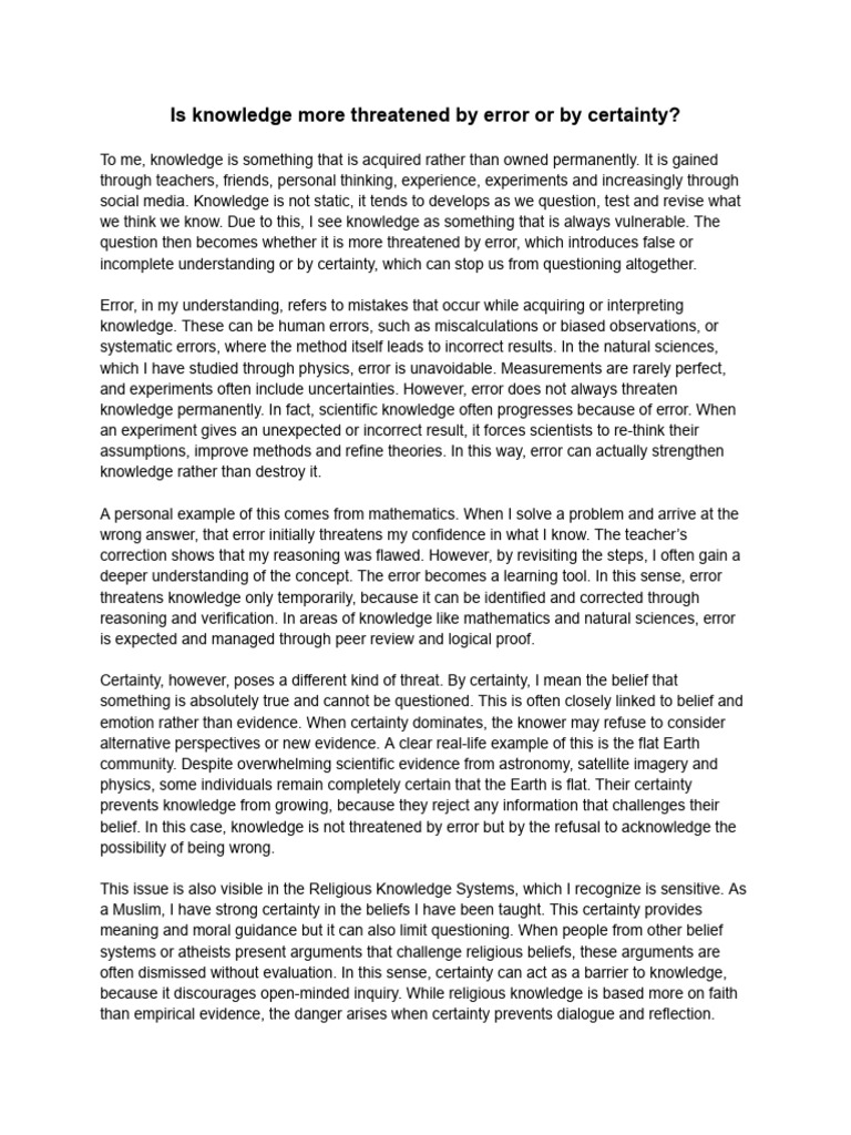 TOK Assignment | PDF | Knowledge | Certainty