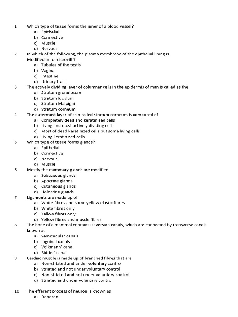 Tissue Types and Anatomy Quiz | PDF | Epithelium | Skin