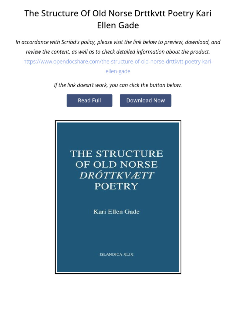 The Structure Of Old Norse Drttkvtt Poetry Kari Ellen Gade | PDF ...
