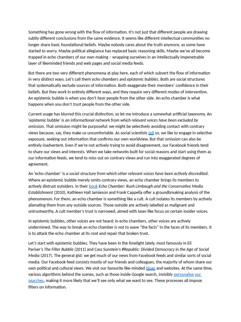 Epistemic Bubbles and Echo Cham - C Thi Nguyen | PDF | Epistemology ...