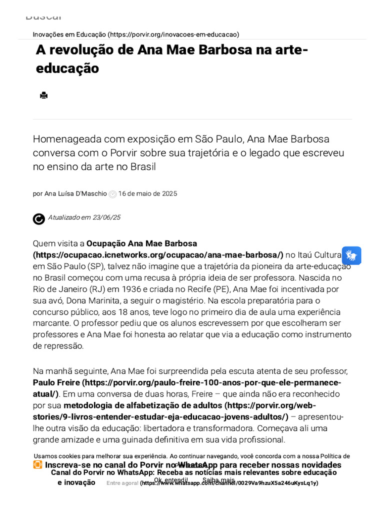 Legado de Ana Mae Barbosa na Arte-Educação | PDF | Educação em Artes ...