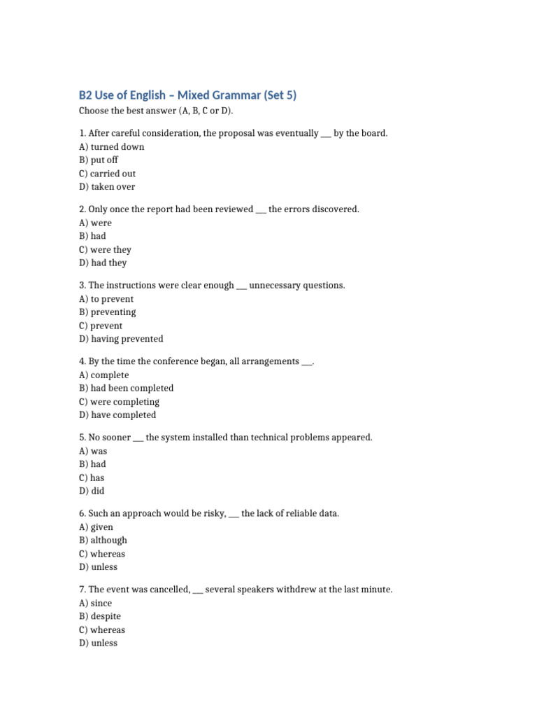B2 English Grammar Practice Quiz | PDF