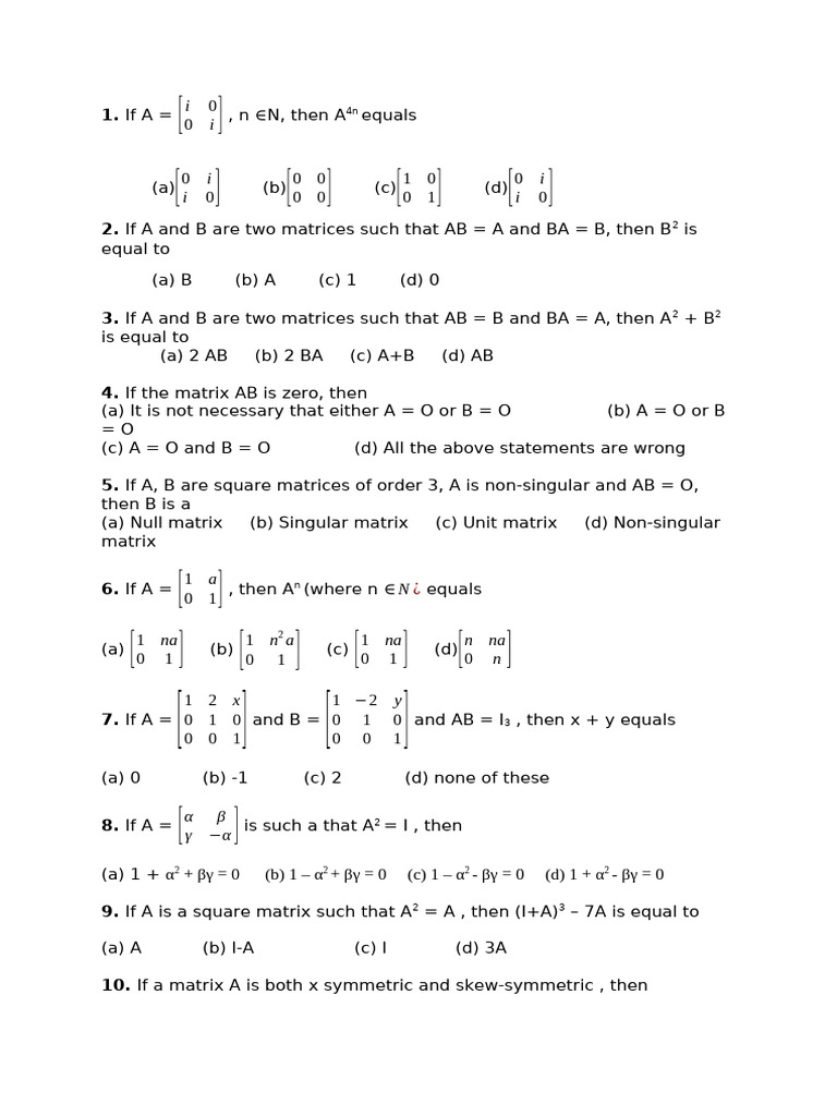 1. Mathss Worksheet Questions | PDF | Matrix (Mathematics) | Operator ...