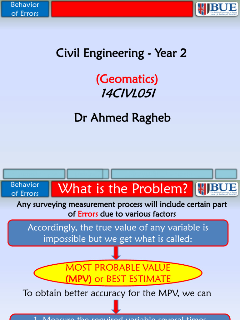 Lecture 7 Behavior of Errors | PDF | Errors And Residuals | Surveying