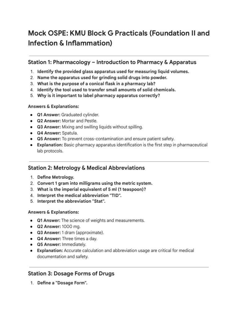 Mock OSPE Block G | PDF | Medical Prescription | Staining
