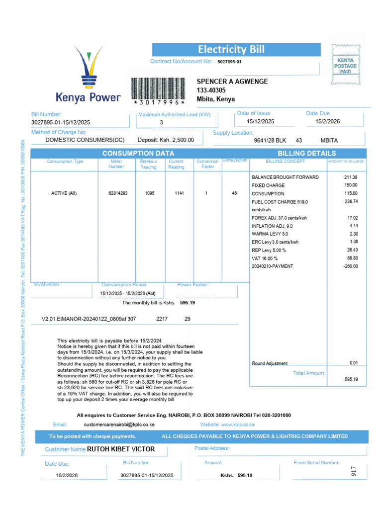 Spencer 716058527 Utility Bills Kenya Kenya Power Electricity Bill ...