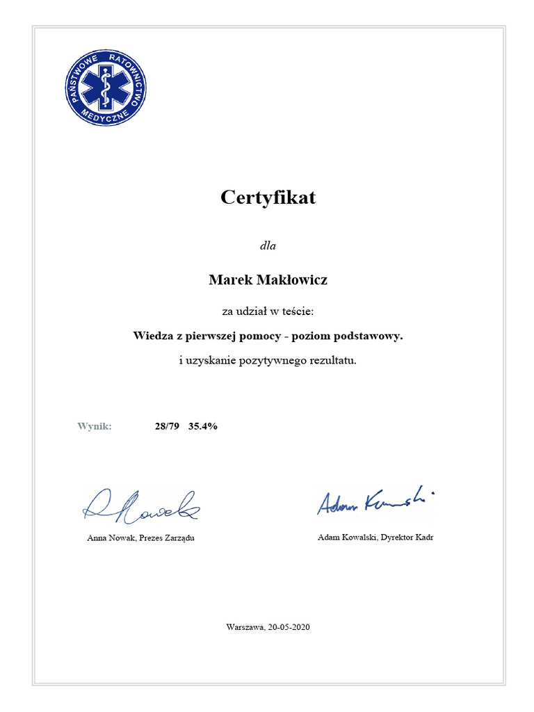 Makłowicz Marek - Certyfikat | PDF