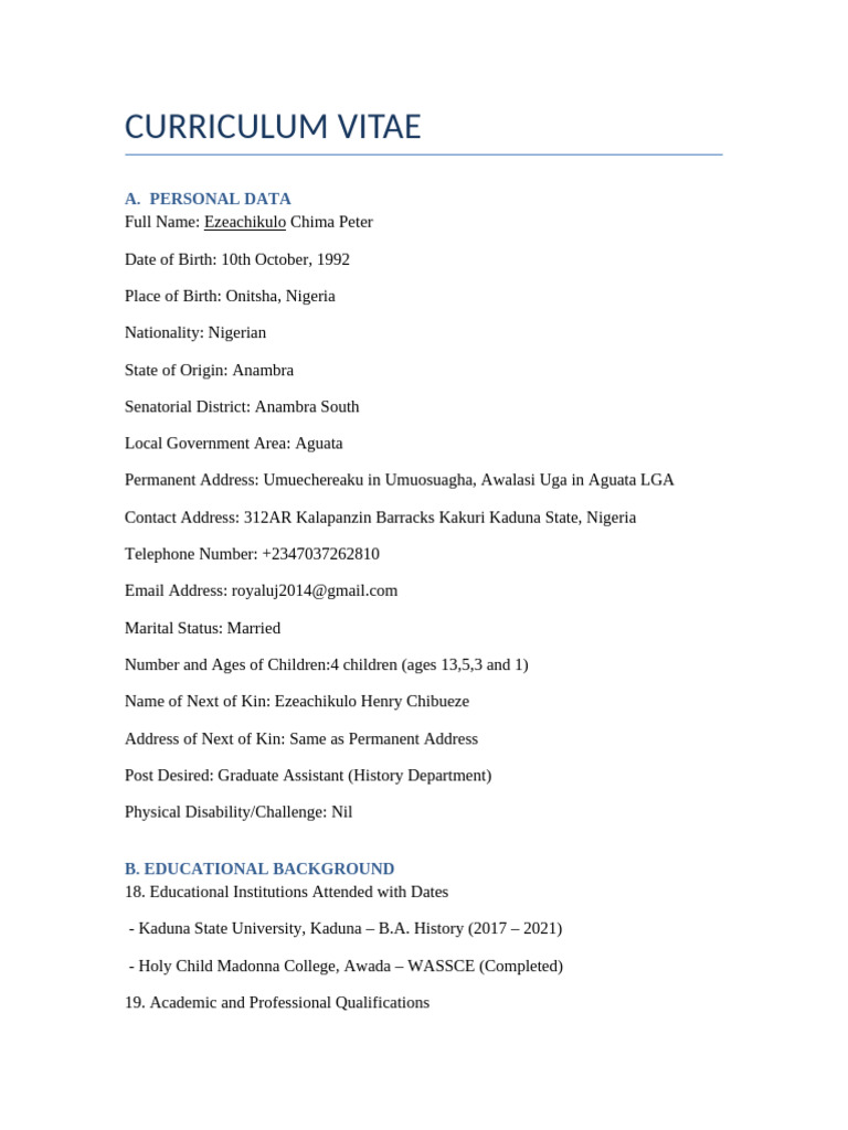 Ezeachikulo Chima Peter CV | PDF