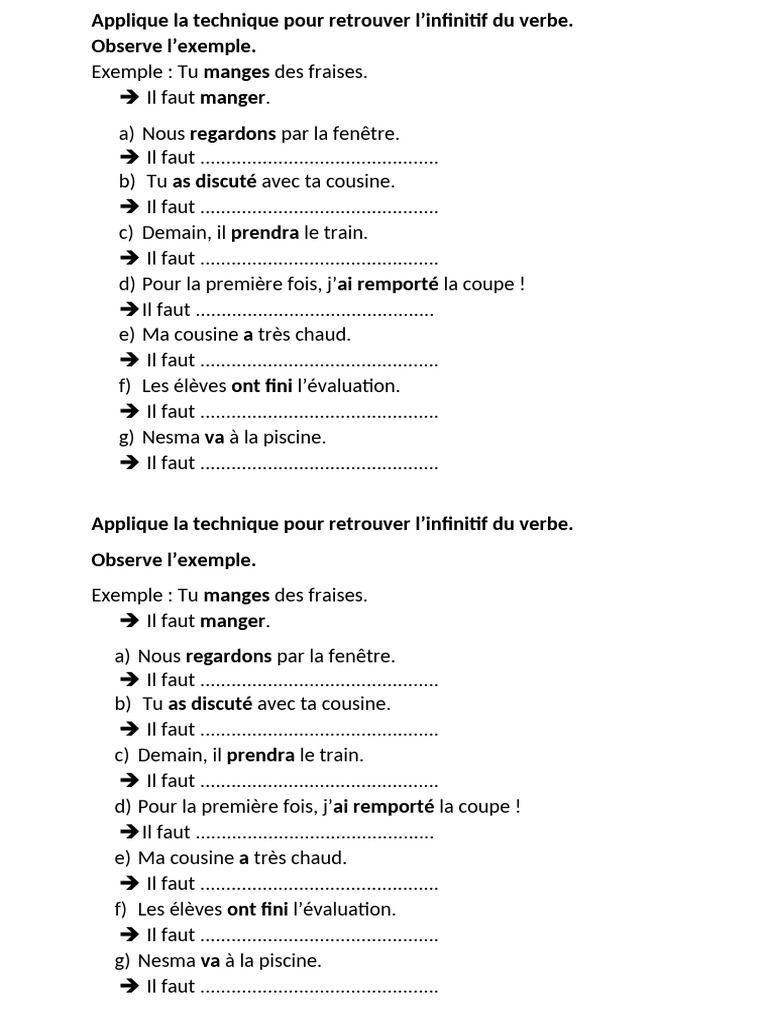 Retrouver l'infinitif des verbes | PDF