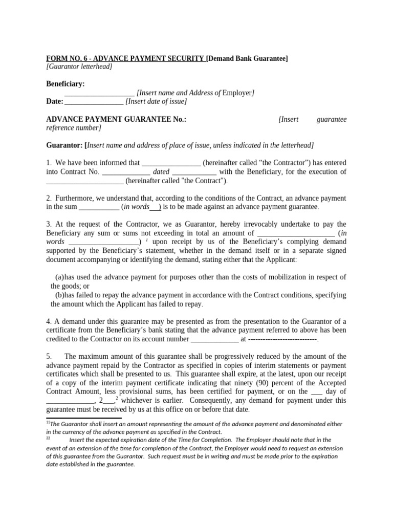 Advance Payment Guarantee Template | PDF | Surety | Payments