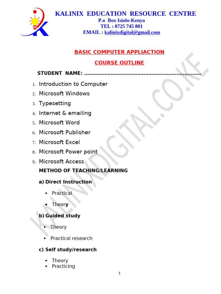 Kalinix COMPUTER Course Outline 2024 | PDF
