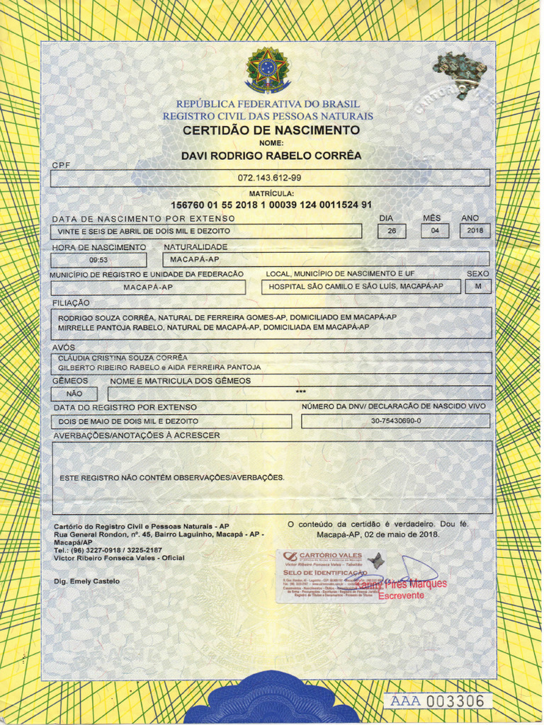 Certidão Davi+Cpf (1) | PDF