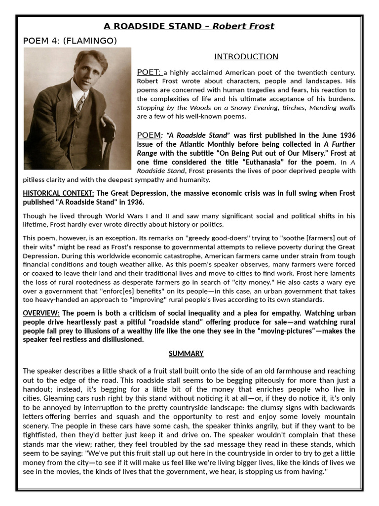 Robert Frost's "A Roadside Stand" Analysis | PDF | Poetry | Metre (Poetry)