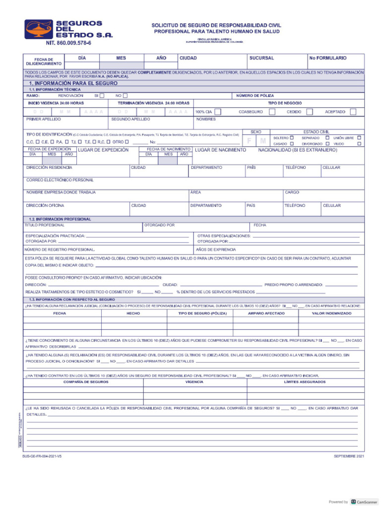 Ger-fr-004-V5 Solicitud de Seguro Rcp (1) (4) | PDF