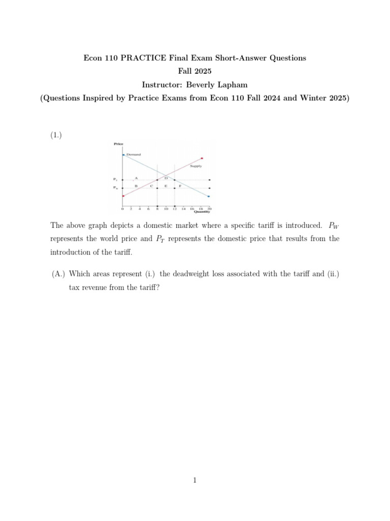 Econ 110 Final Exam Practice Questions | PDF | Economics | Economies