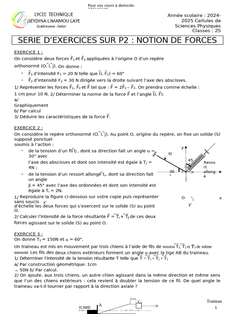 Exercices sur les forces en physique | PDF